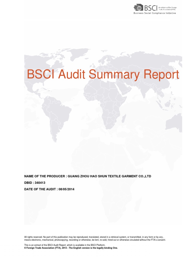Bsci Audit Sample Report | PDF | Occupational Safety And Health | Personal Protective Equipment