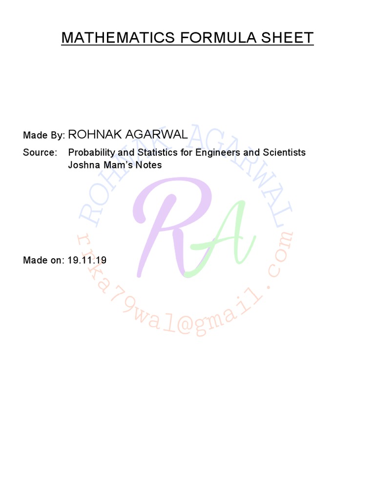 m3 Formula Sheet | PDF | Probability Distribution | Measure Theory