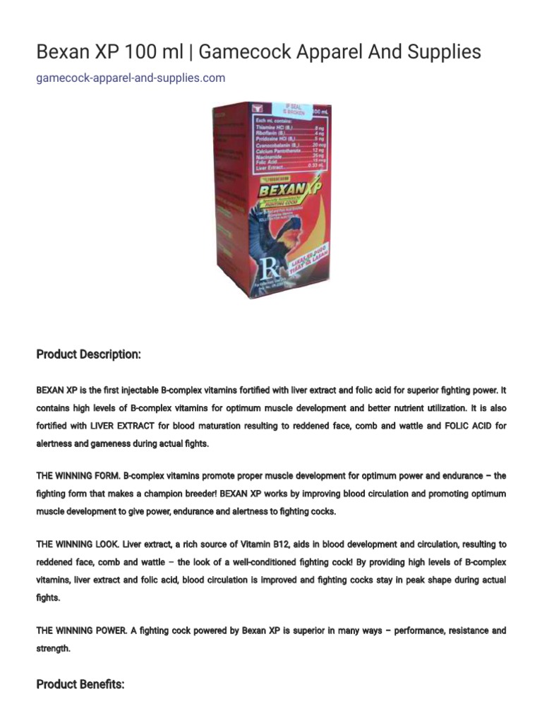 Bexan XP 100 ML - Gamecock Apparel and Supplies | PDF | Vitamin ...