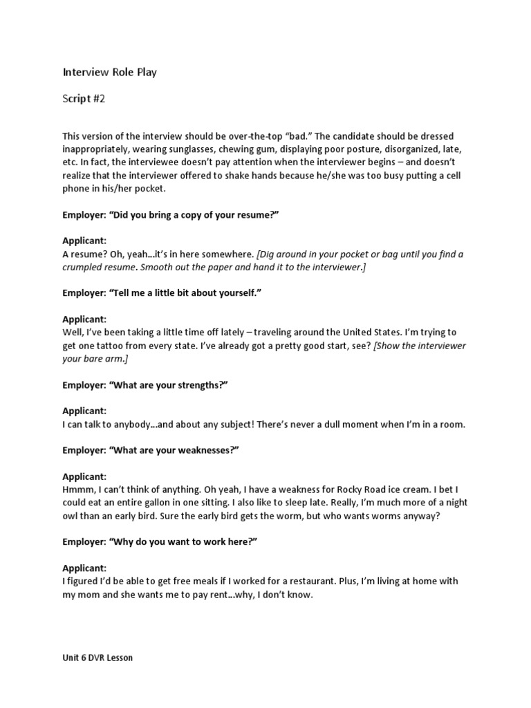 Interview Role Play Script #2: Crumpled Resume. Smooth Out The Paper ...