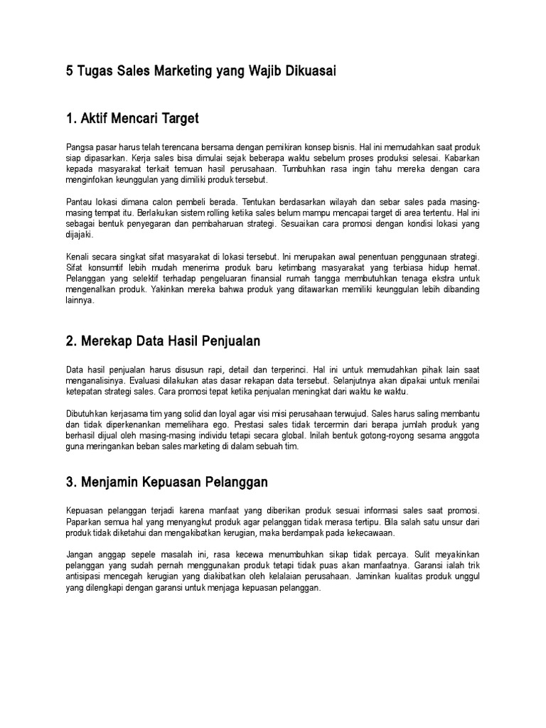 5 Tugas Sales Marketing Yang Wajib Dikuasai | PDF