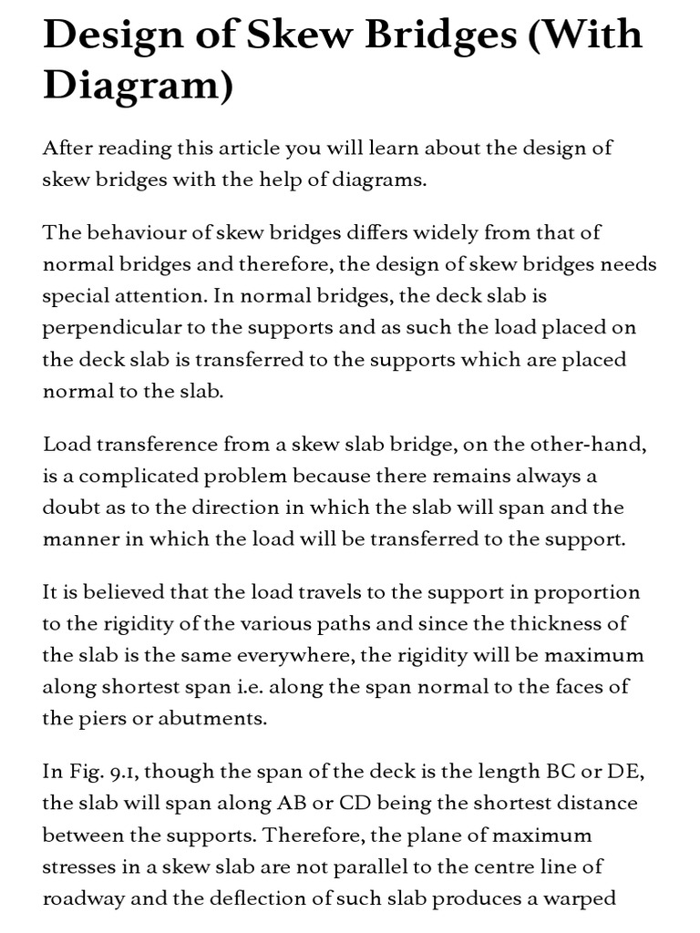 Design of Skew Bridges (With Diagram) PDF | PDF | Bridge | Angle