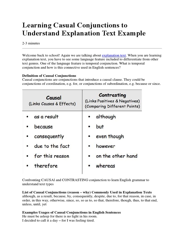 Learning Casual Conjunctions To Understand Explanation Text Example | PDF