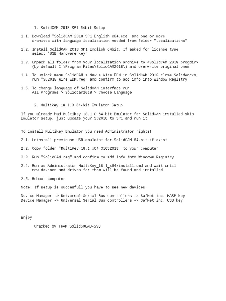 SolidCAM 2018 SP1 Installation Guide | PDF