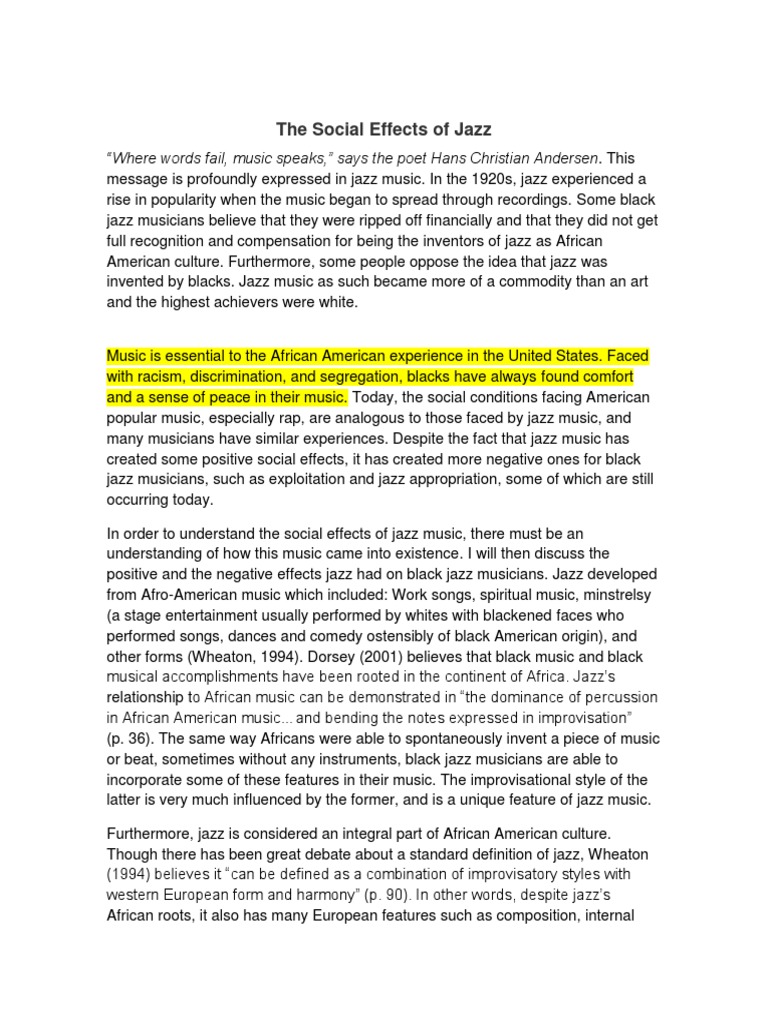 The Social Effects of Jazz | PDF | Jazz | Performing Arts
