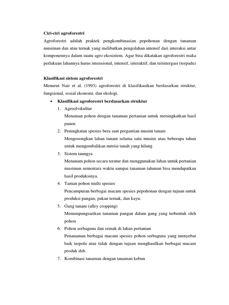Ciri dan Klasifikasi Agroforestri | PDF