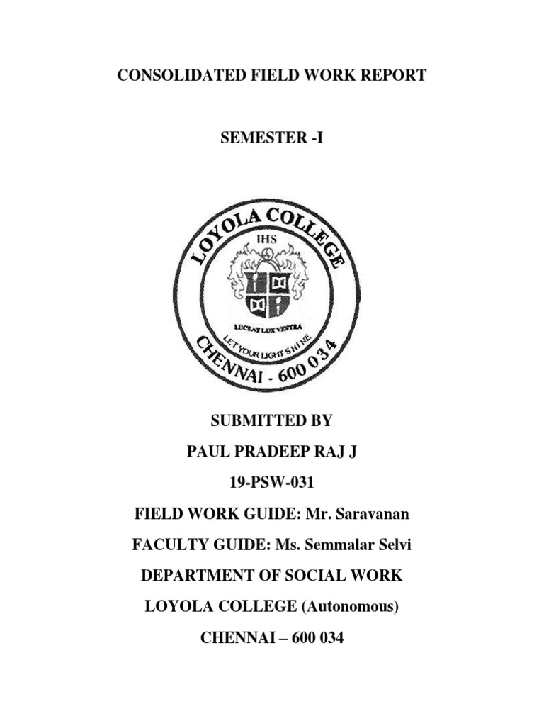 Consolidated Field Work Report | PDF | Skill | Social Group
