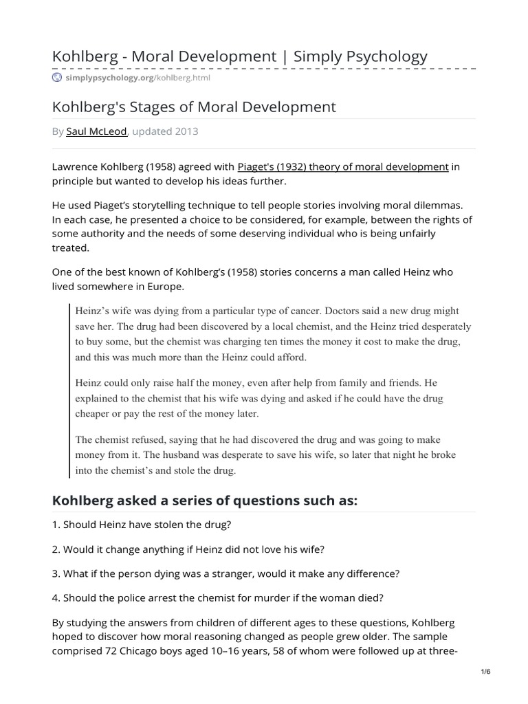 Kohlberg - Moral Development Simply Psychology | PDF | Morality ...