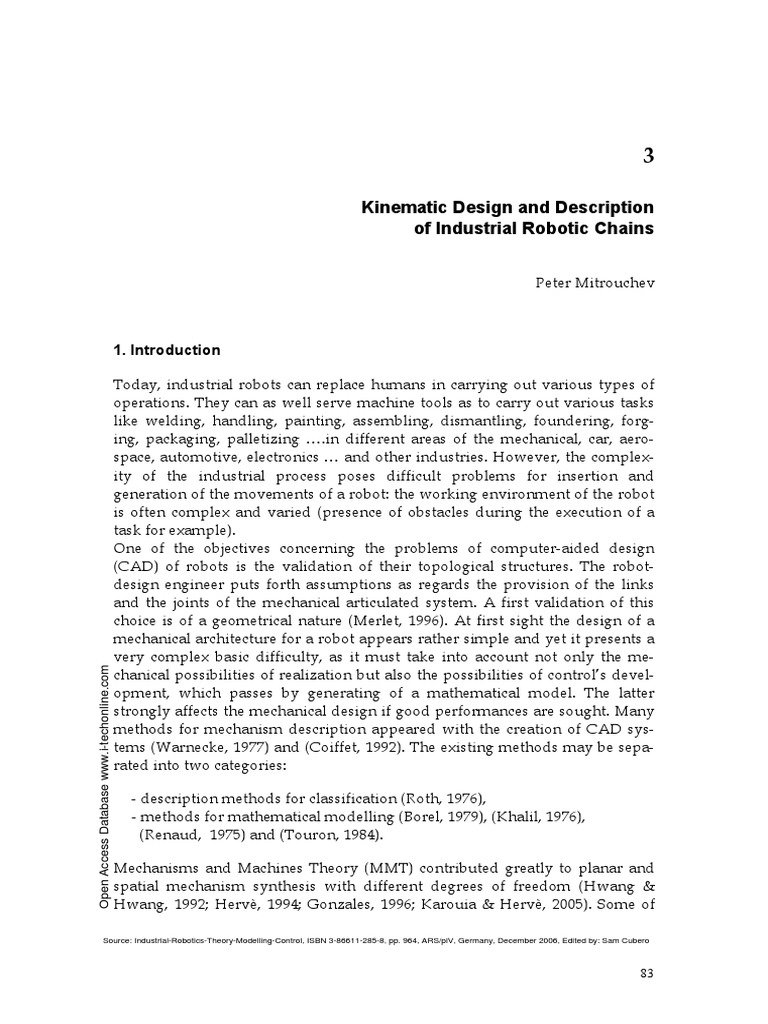 Kinematic Design and Description of Industrial Robotic Chains PDF | PDF | Kinematics | Computer ...