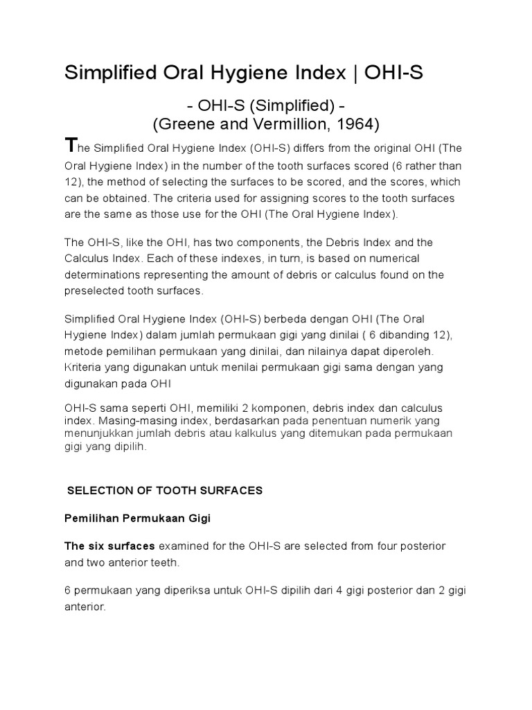Simplified Oral Hygiene Index | PDF
