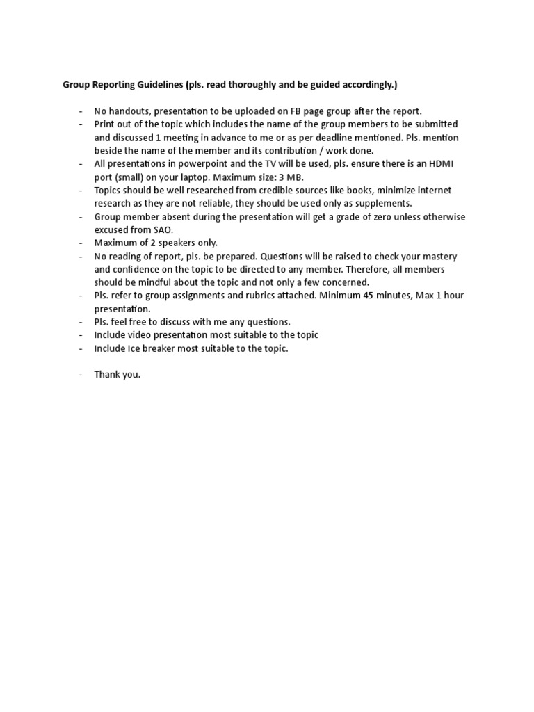 Group Reporting Guidelines | PDF