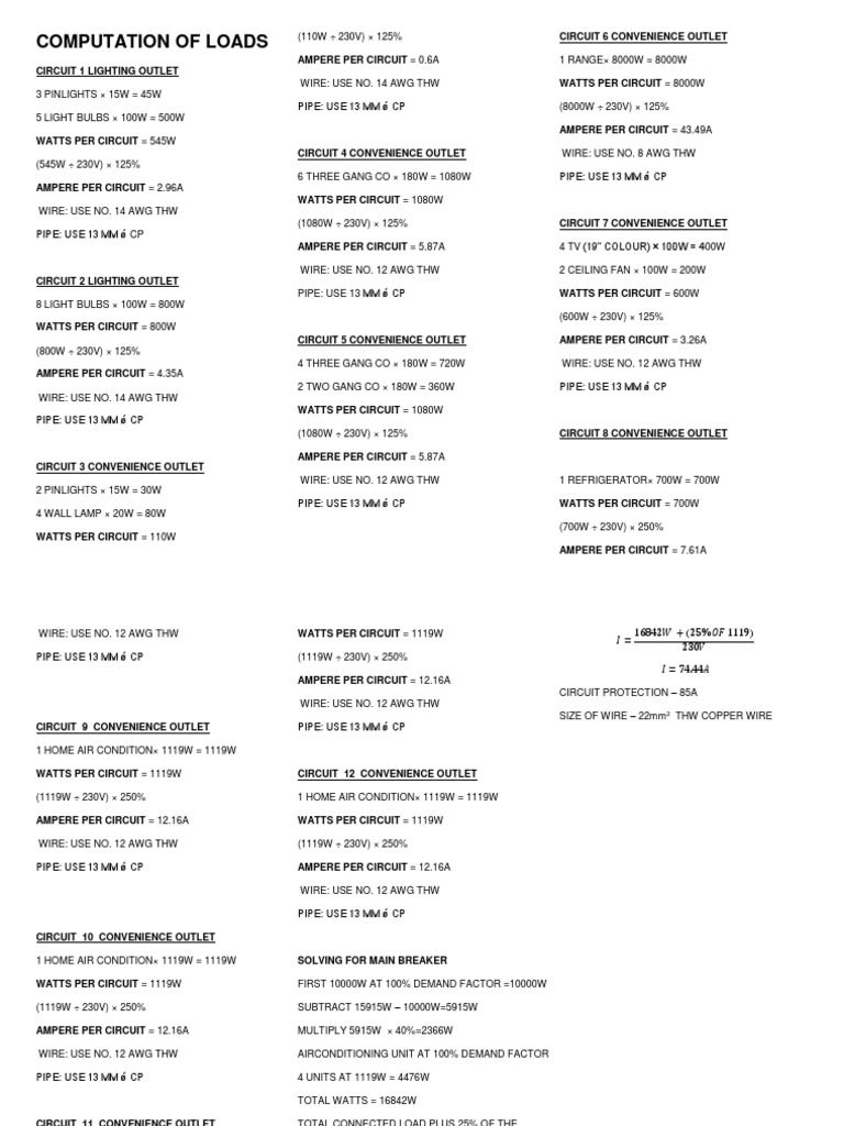 Computation of Loads | Download Free PDF | Electrical Components | Wire