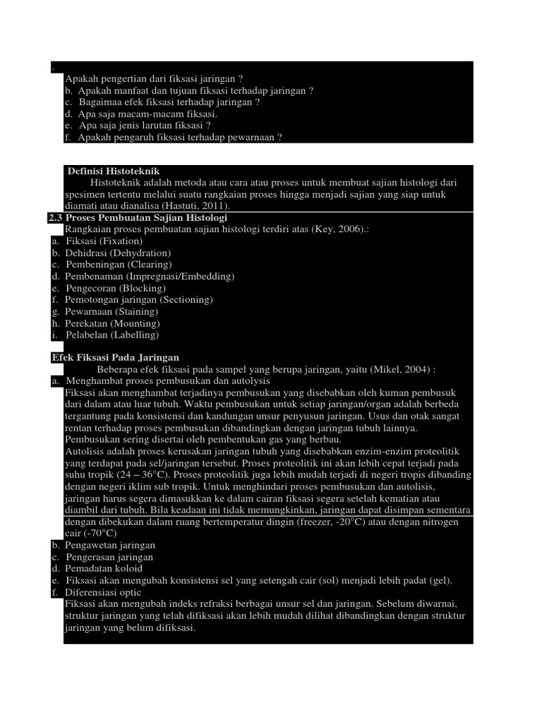 Definisi dan Tujuan Fiksasi Jaringan | PDF | Memasak, Makanan, & Anggur ...