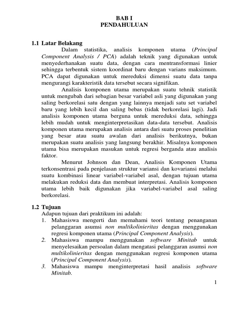 Analisis PCA dengan Minitab untuk Regresi | PDF | Metode & Bahan Ajar