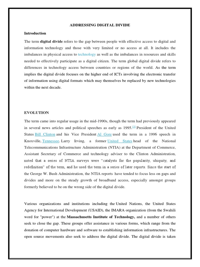 Addressing Digital Divide | PDF | National Telecommunications And ...