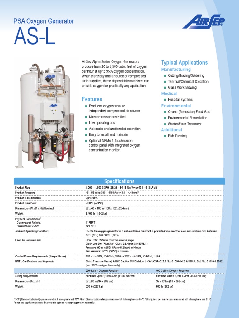 PSA Oxygen Generator: Typical Applications | PDF | Atmosphere Of Earth ...