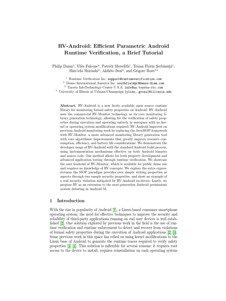 RV-Android: Efficient Parametric Android Runtime Verification, A Brief Tutorial | PDF | Android ...