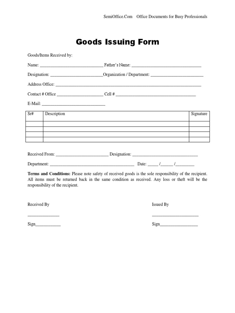 Goods Issuance Form Format | PDF | Career & Growth | Finance & Money ...