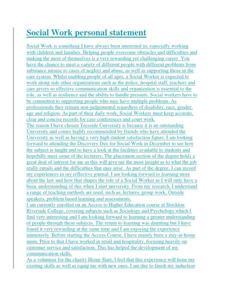 Social Work Personal Statement | PDF | Social Work | Volunteering