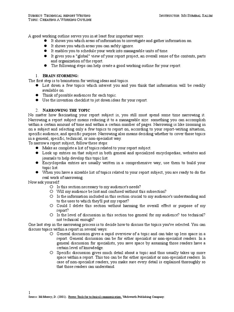 Creating A Working Outline | PDF | Technical Communication | Cognition