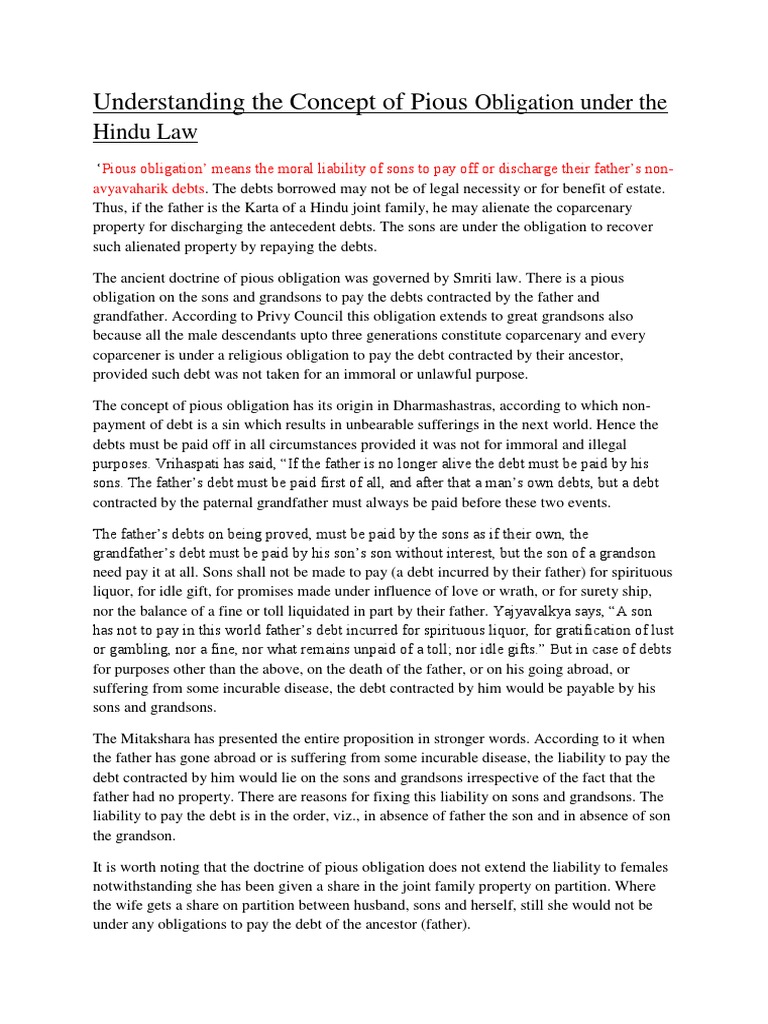 Understanding The Concept of Pious Obligation Under The Hindu Law | PDF ...