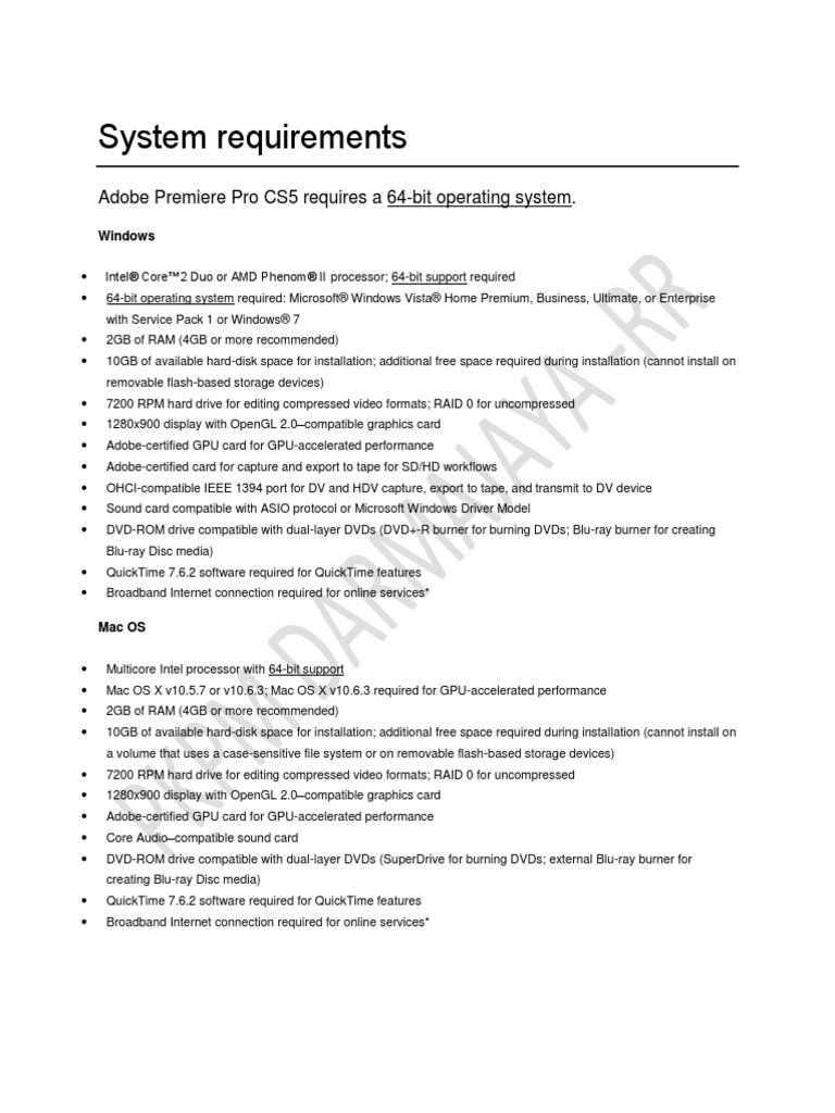System Requirements: Adobe Premiere Pro CS5 Requires A 64-Bit Operating ...