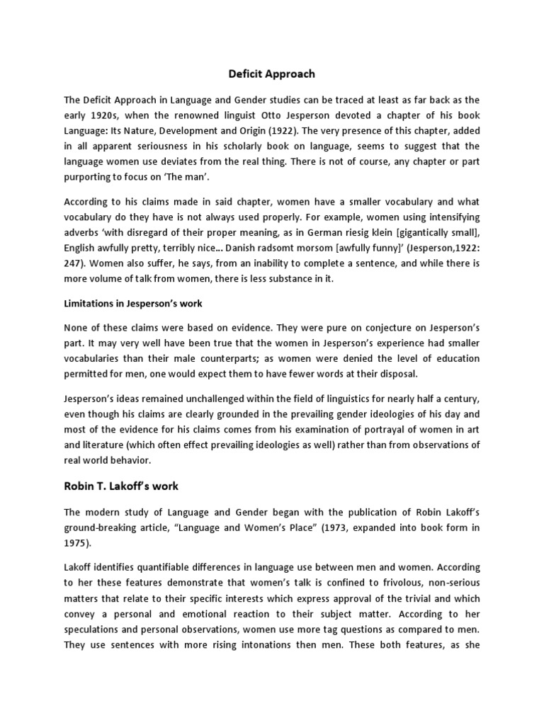 Deficit Approach: Limitations in Jesperson's Work | PDF | Linguistics ...