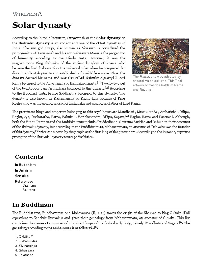 Solar Dynasty - A Brief History | PDF | Hindu Mythology | Indian Religions