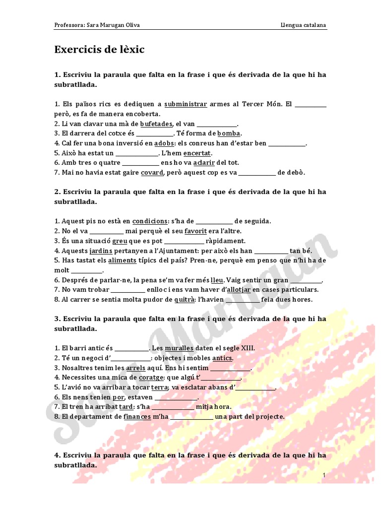 Exercicis de Lèxic | PDF