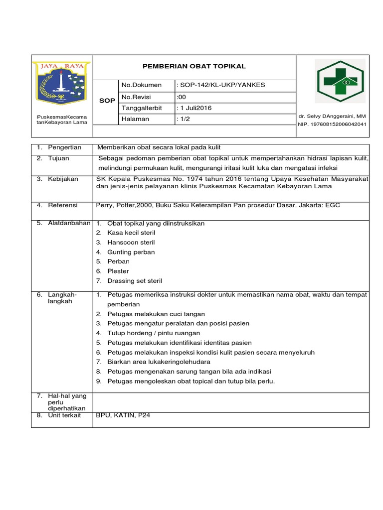 SOP Pemberiran Obat Topikal | PDF