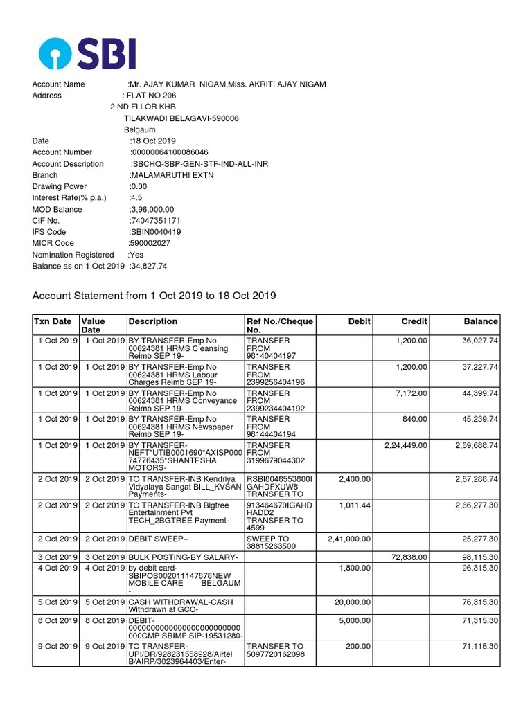 Detailed Account Statement Summary | PDF | Debit Card | Reserve Bank Of ...
