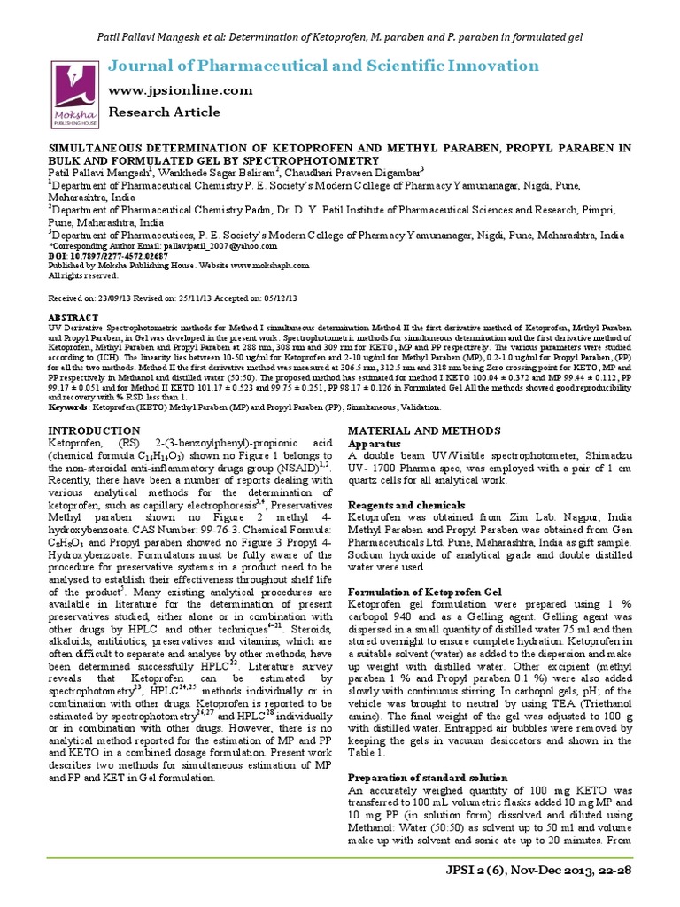 Simultaneous Analysis of Ketoprofen and Parabens | PDF | Absorbance ...