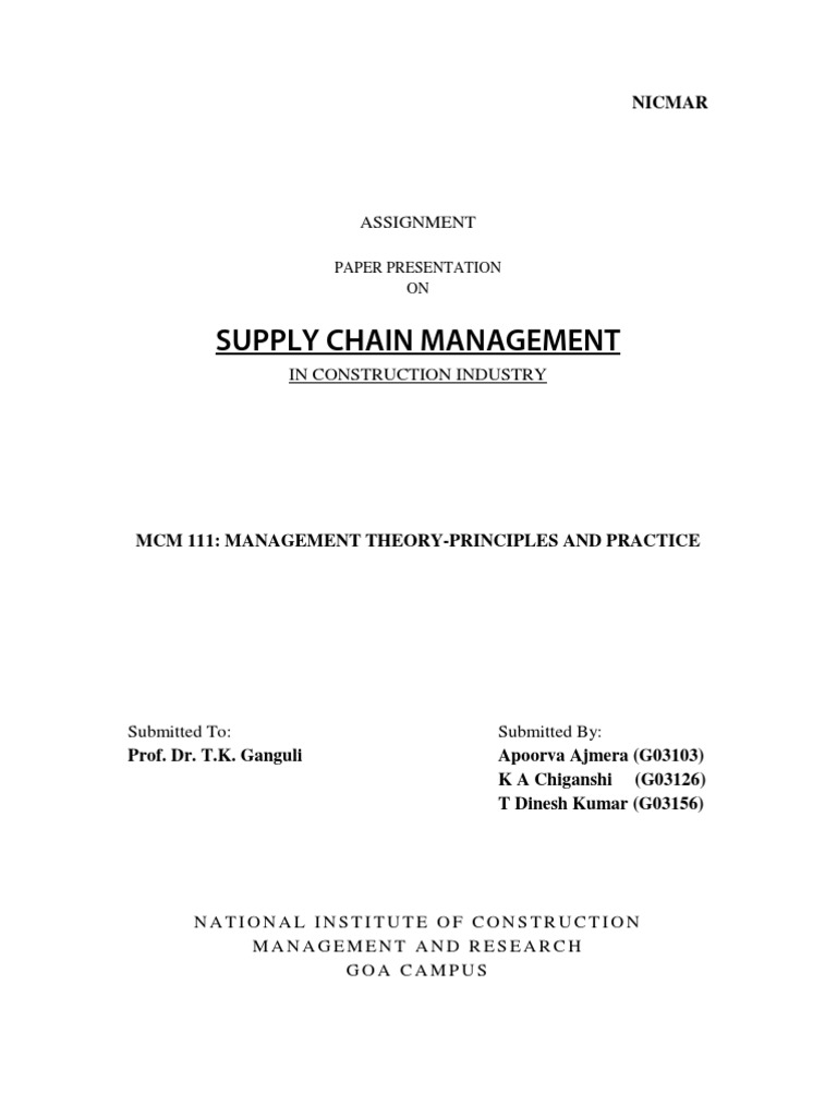 Supply Chain Management In Construction Pdf Supply Chain Transport