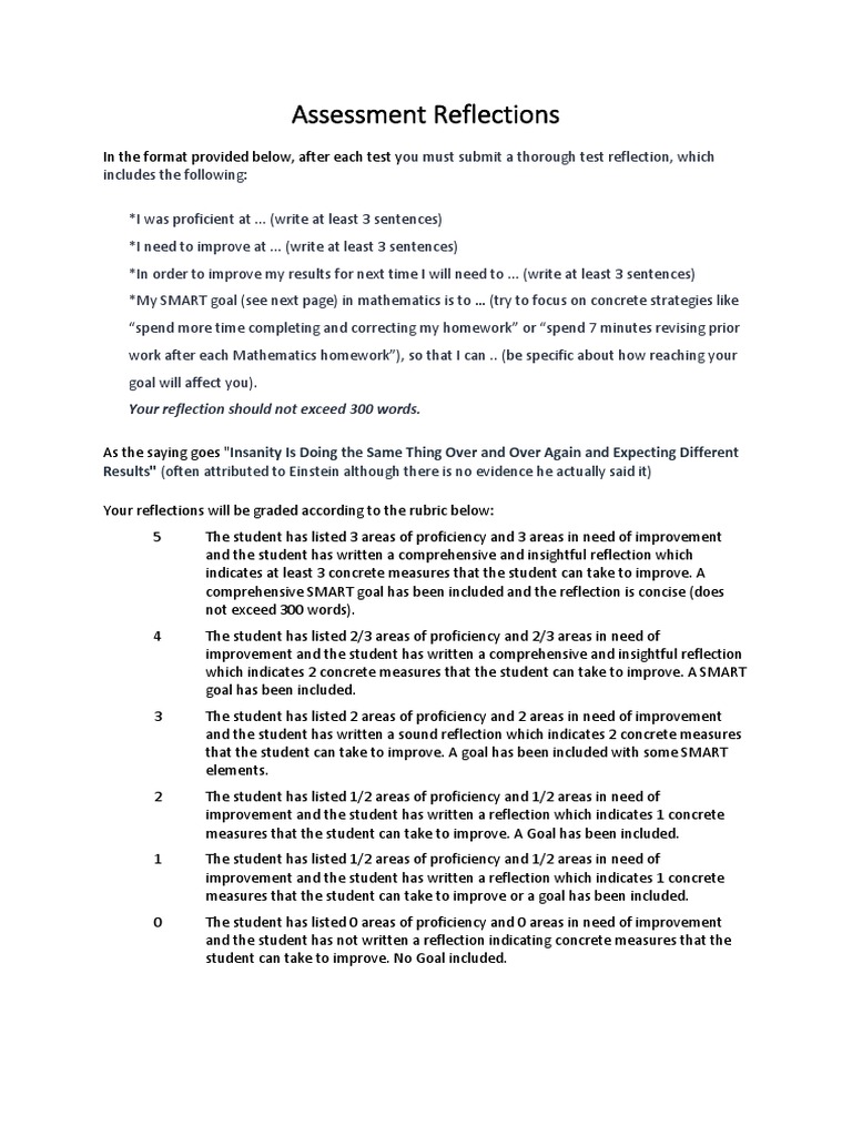 Assessment Reflections: Your Reflection Should Not Exceed 300 Words ...
