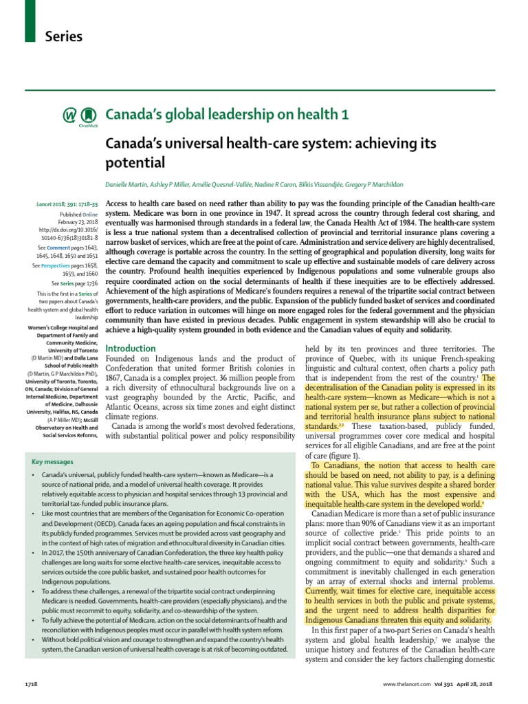 Canada's Universal Health-Care System - Achieving Its Potential | PDF ...