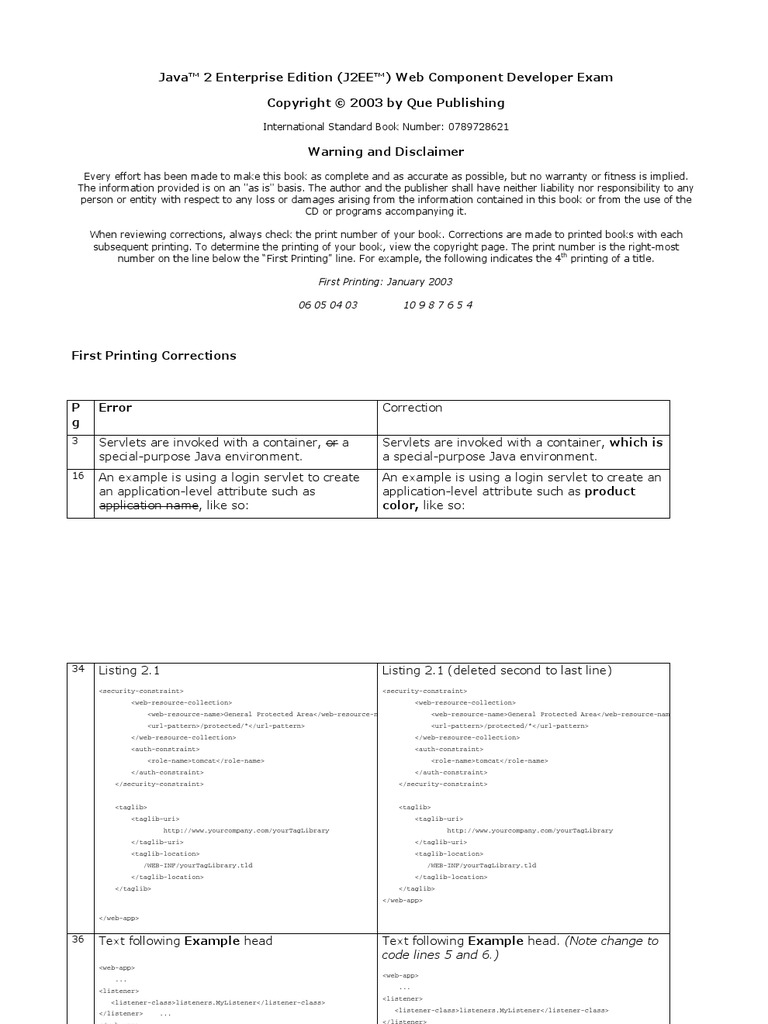 Java™ 2 Enterprise Edition (J2EE™) Web Component Developer Exam | PDF ...