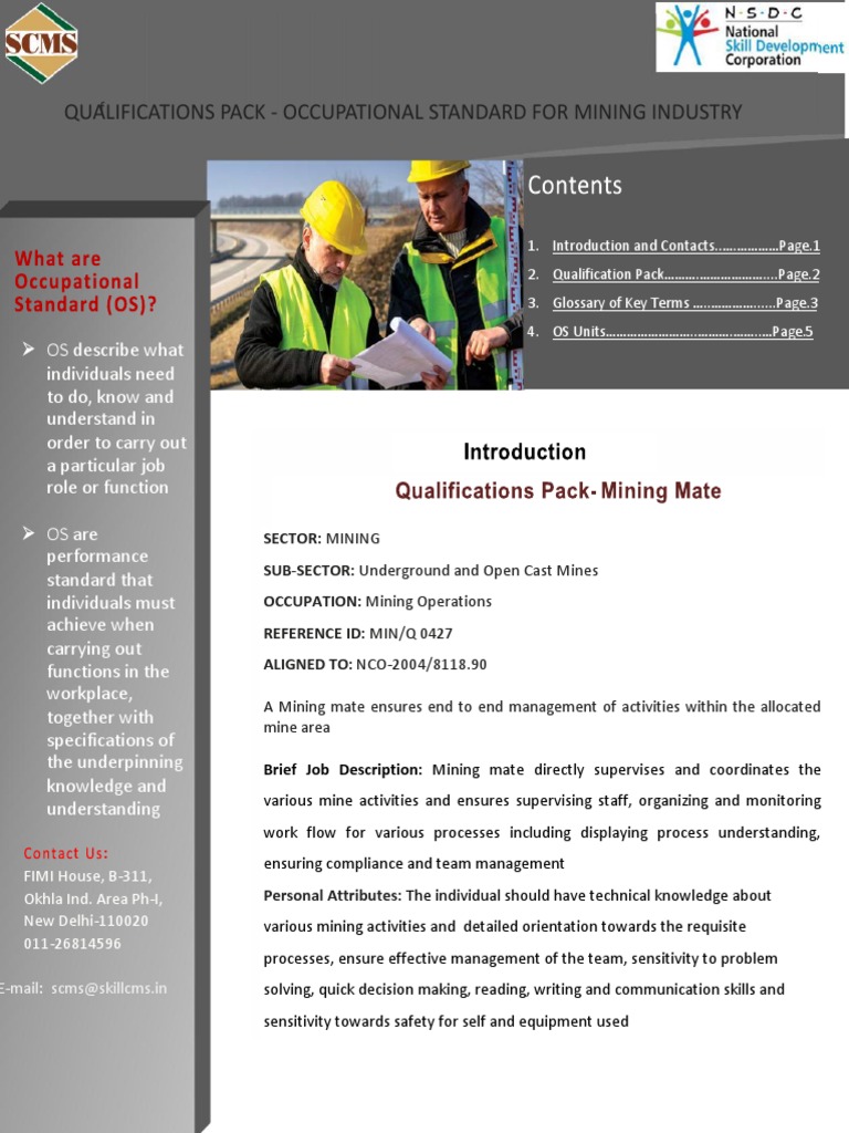 Qualifications Pack - Occupational Standard For Mining Industry | PDF ...