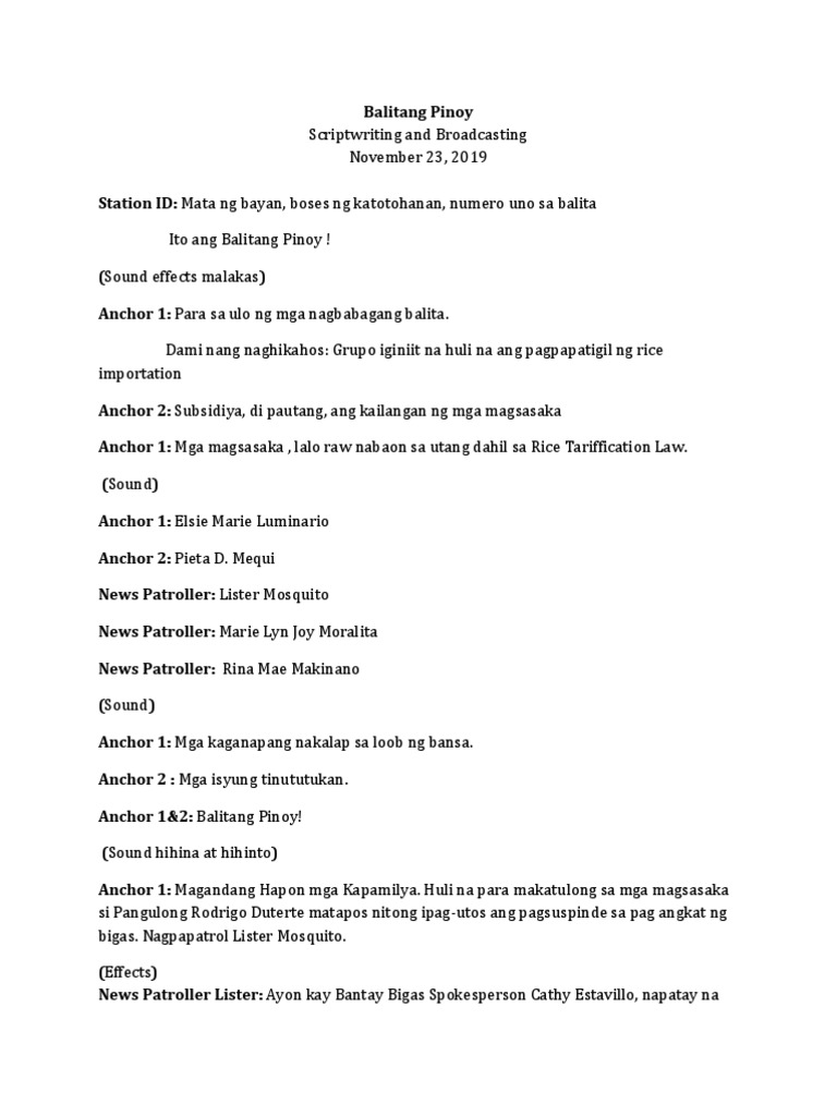 Broadcasting Script Filipino
