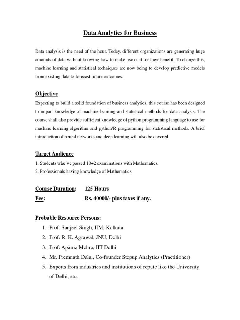 Certificate Course of Data Analytics | Download Free PDF | Data ...