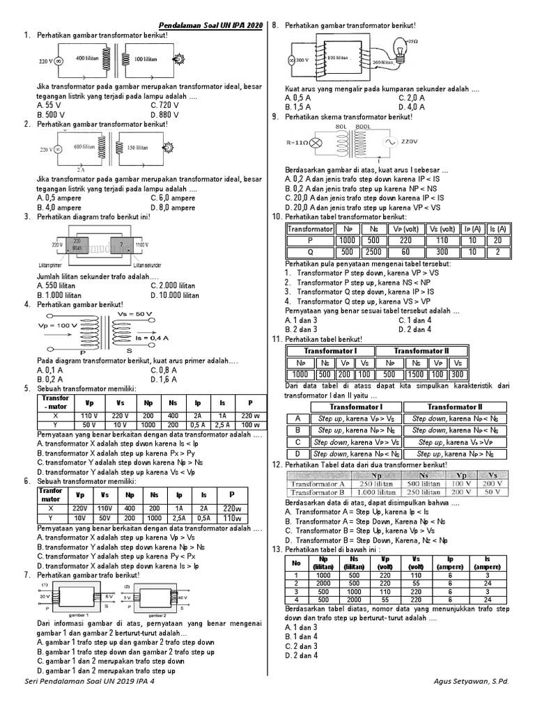 Seri Pendalaman Soal UN 2019 IPA 4 Transformator | PDF | Sains & Matematika