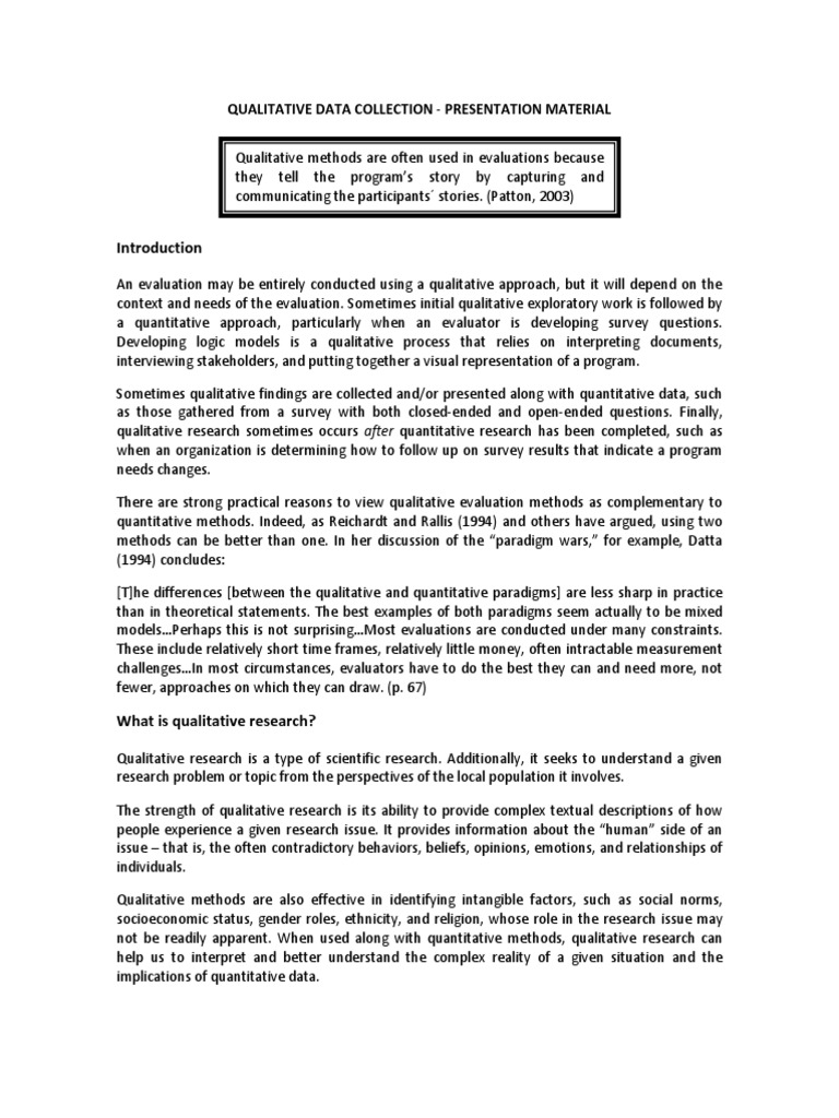 Qualitative Data Collection - Presentation Material | PDF | Qualitative ...