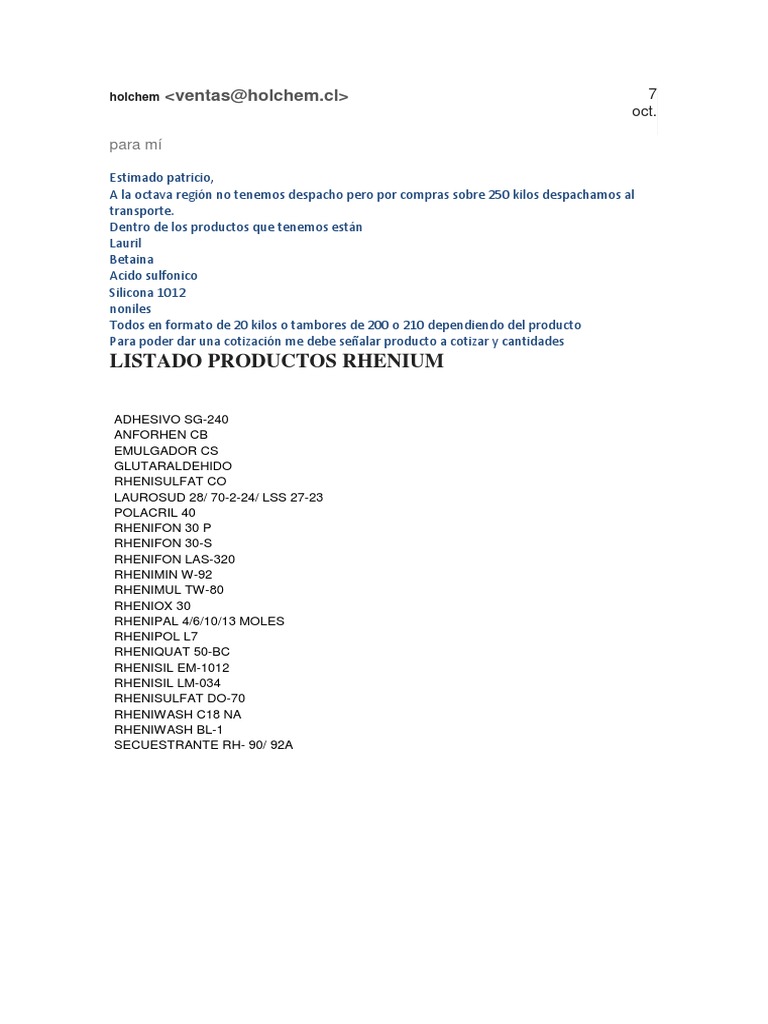 Productos de Holchem y Polacril | PDF