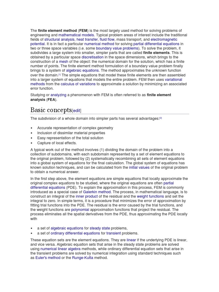 Basic Concepts: Analysis (FEA) | PDF | Finite Element Method | Partial ...