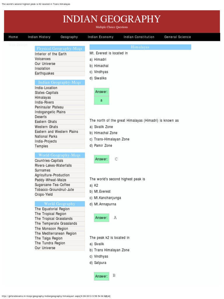 Indian Geography: Physical Geography-Mcqs Himalayas | PDF | Himalayas | Earth Sciences