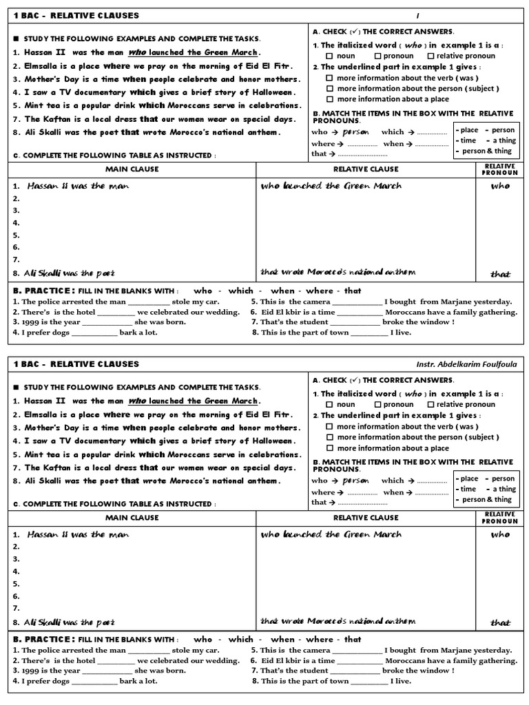 1bac - Relative Clauses | PDF | Linguistic Morphology | Linguistic Typology