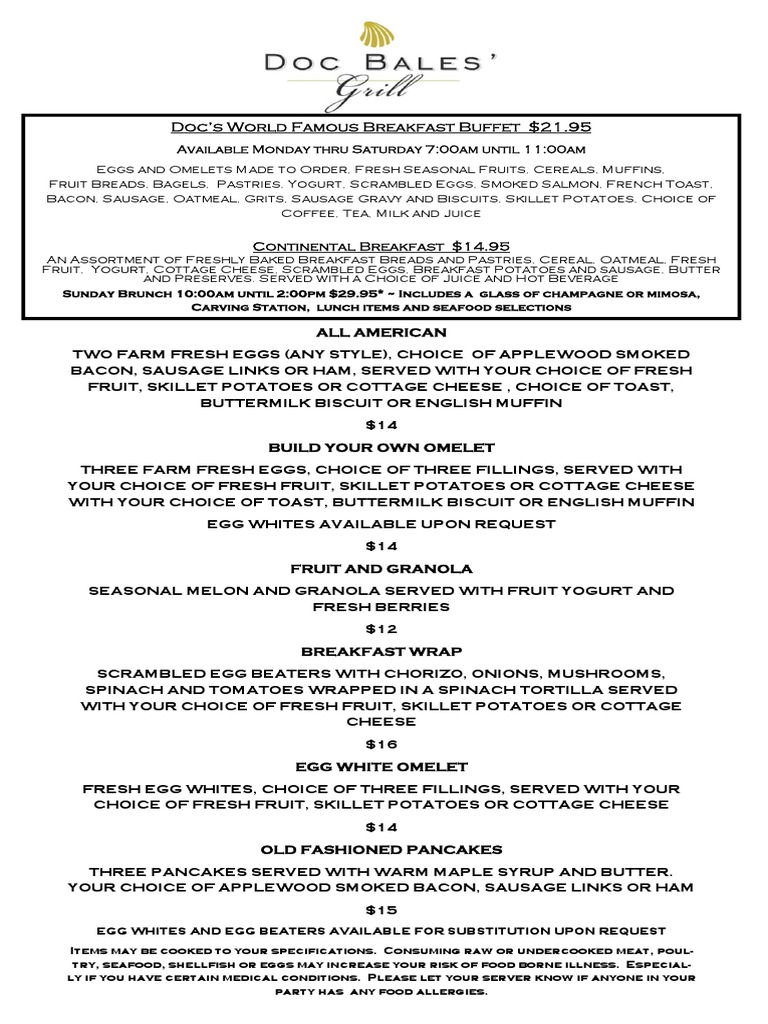 Revised Breakfast Menu Doc Bales 2019 | PDF | Cuisine | Food And Drink