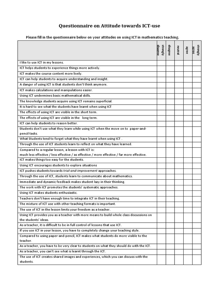 AttitudeICT Questionnaire | PDF | Educational Technology | Education Theory