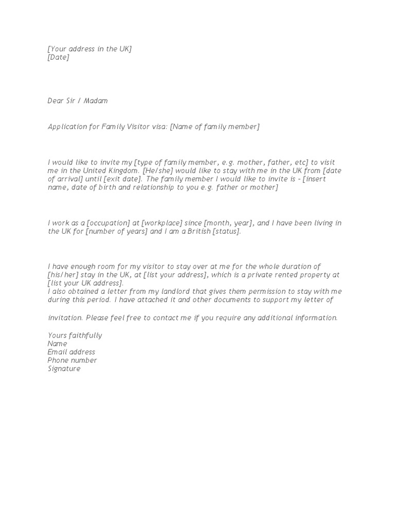Invition Sample Letter For UK Visitor Visa | PDF