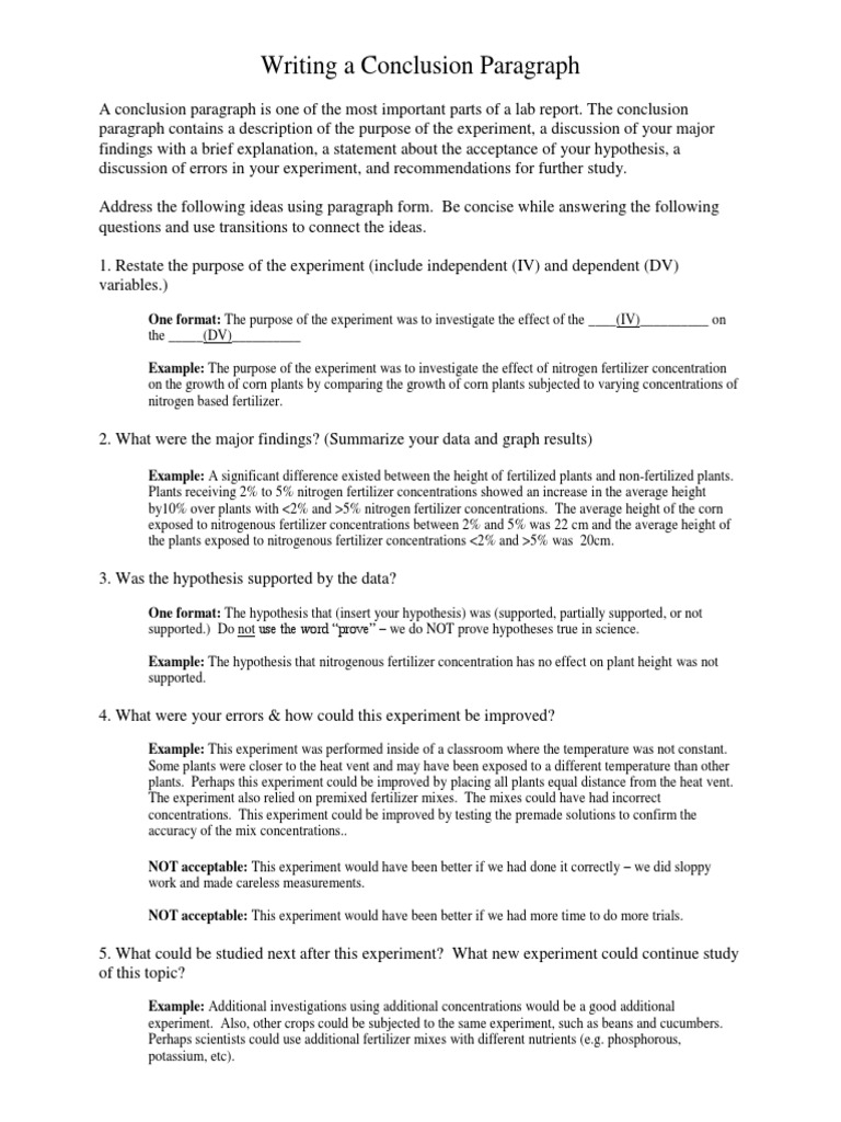 Writing A Conclusion Paragraph | PDF | Experiment | Hypothesis