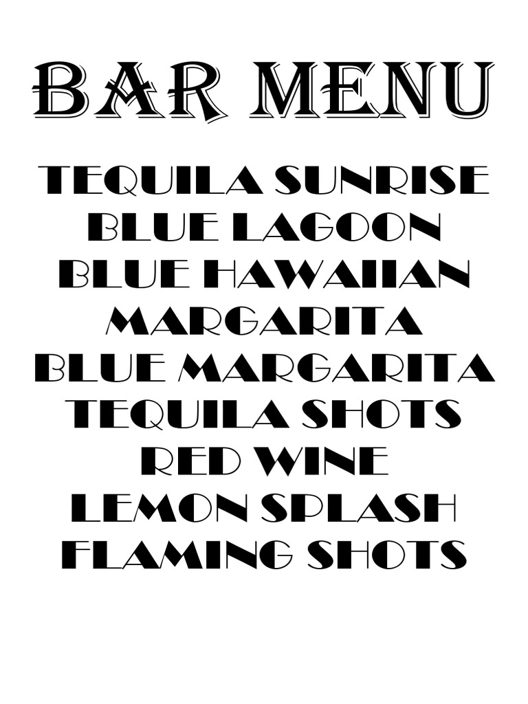 Bar Menu | PDF | Cooking, Food & Wine